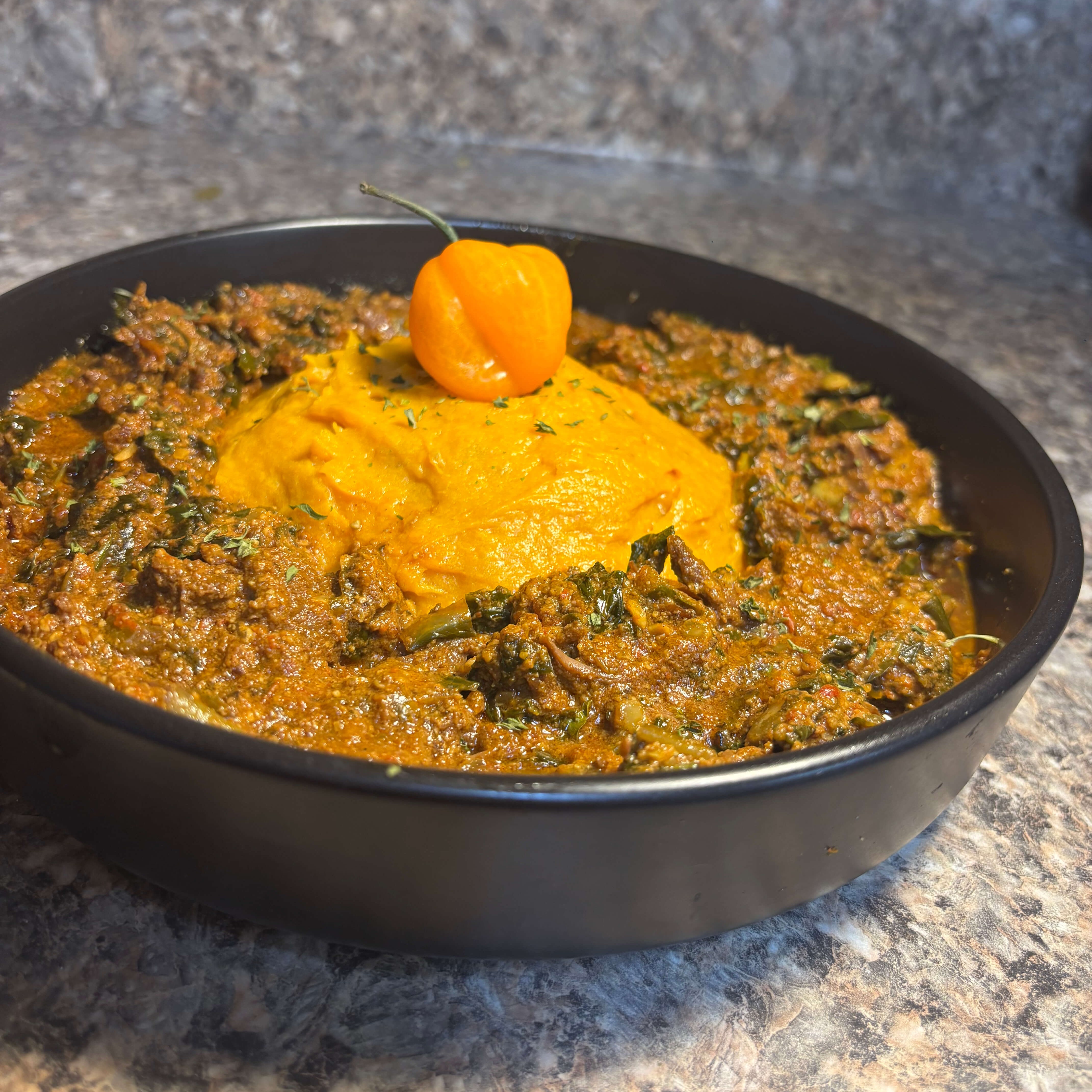 Sweet Potato & Egusi Style Southern Pot Roast Stew